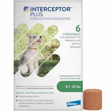 Interceptor Plus for Dogs 8.1-25 lbs Green, 1 Chew | EntirelyPets Rx