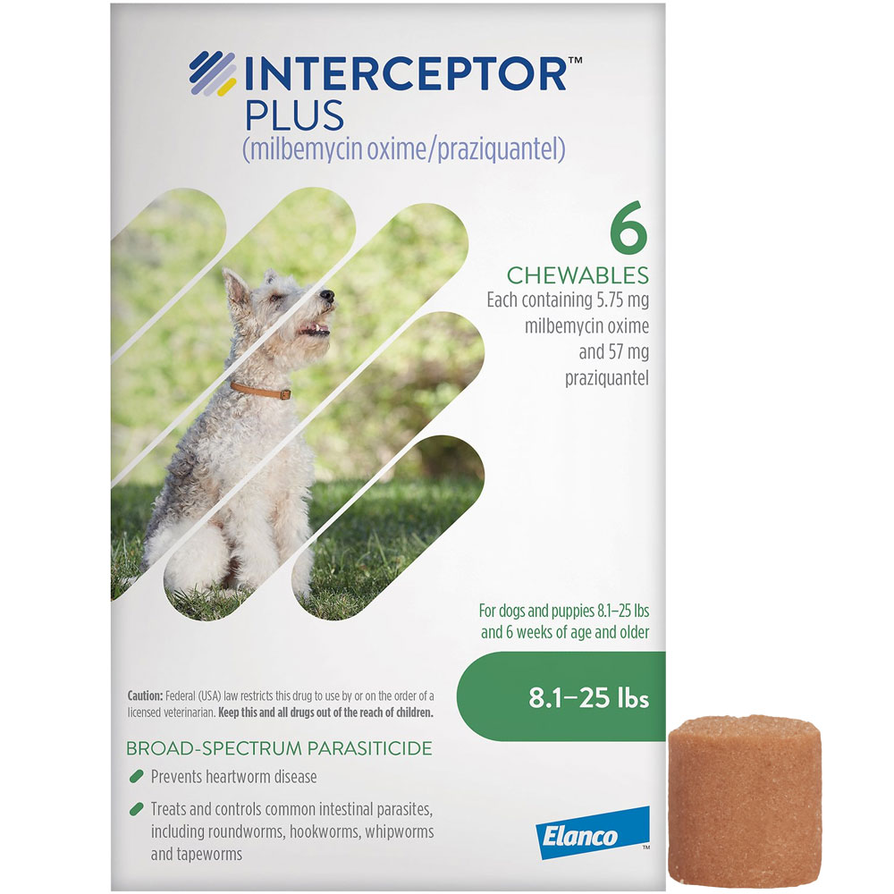 Interceptor Plus for Dogs 8.1-25 lbs Green, 1 Chew | EntirelyPets Rx