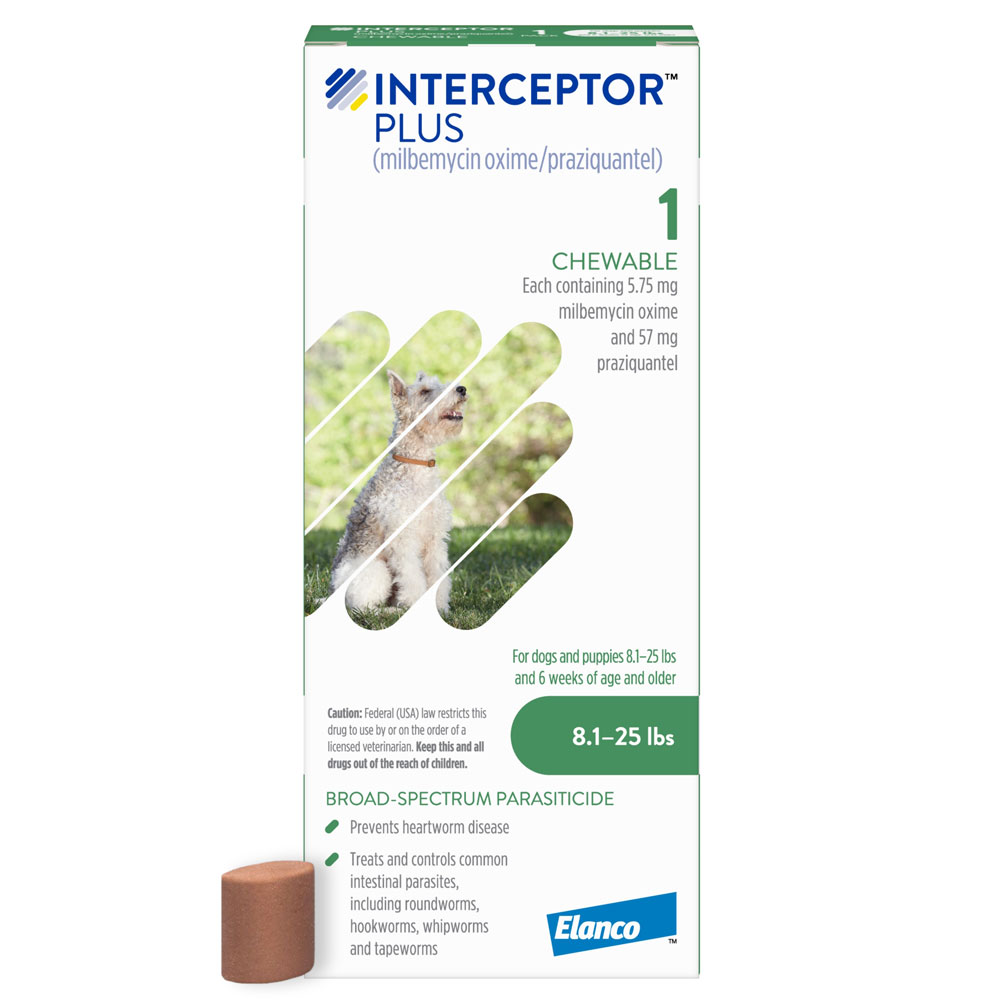 Interceptor Plus for Dogs 8.1-25 lbs Green, 1 Chew | EntirelyPets Rx