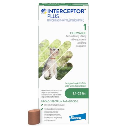 Interceptor Plus for Dogs 8.1-25 lbs Green, 1 Chew | EntirelyPets Rx