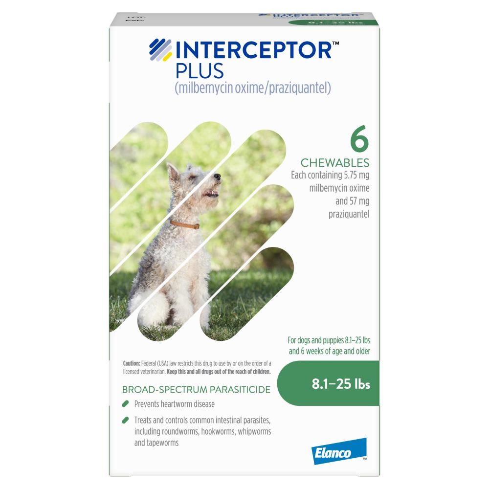 Interceptor Plus for Dogs 8.1-25 lbs Green, 6 Chews | EntirelyPets Rx