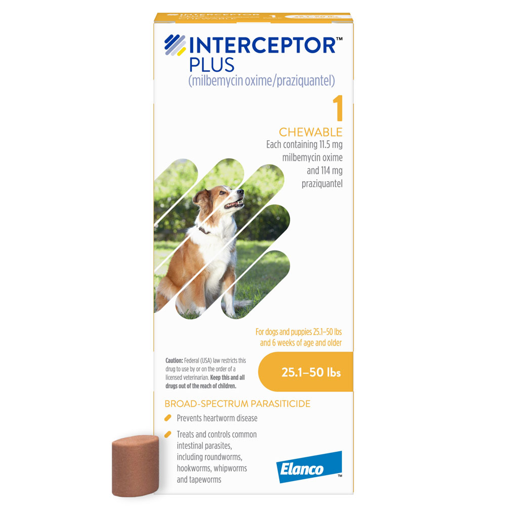 Interceptor Plus for Dogs 25.1-50 lbs Yellow (1 Chew) | EP Rx