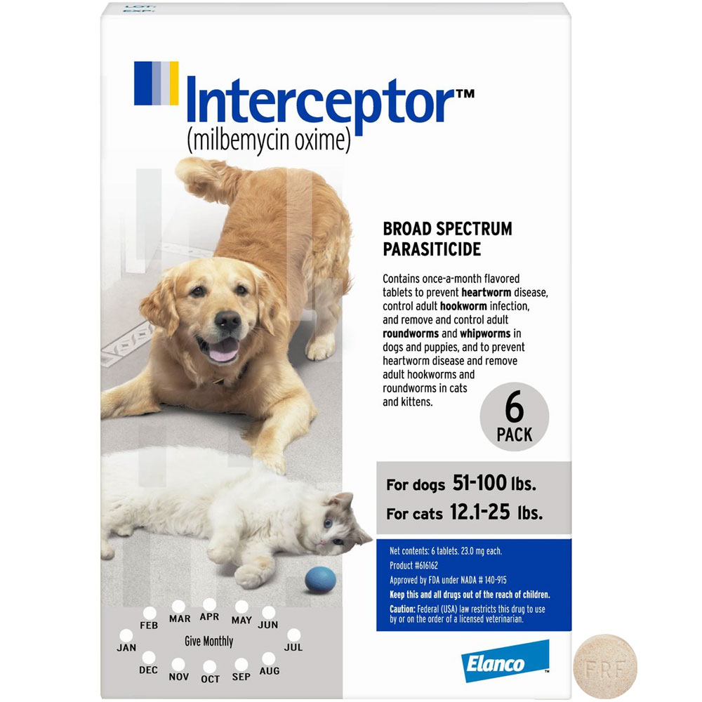 Interceptor for Dogs 51-100 lbs. | Cats 12.1-25 lbs. | Prevention for ...