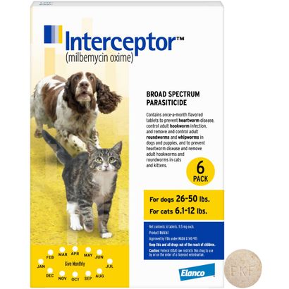 Interceptor for Dogs 26-50 lbs & Cats 6.1-12 lbs (Yellow) - 6 Flavor ...