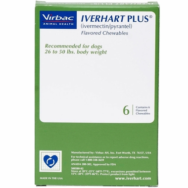 Iverhart Plus Chewable Tablet for Dogs, 26-50 lbs, GREEN Box), 1 ...