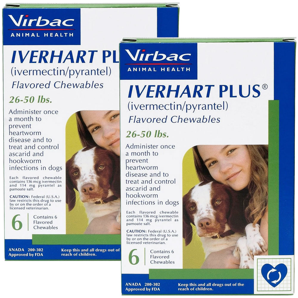 Iverhart Plus for Dogs - 26-50 lbs (Green), 12 Chewable Tablets (12-mos ...