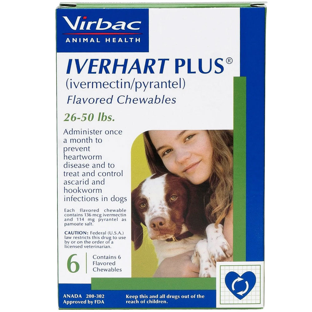 Iverhart Plus for Dogs - 26-50 lbs (Green), 6 Chewable (6-mos. supply ...