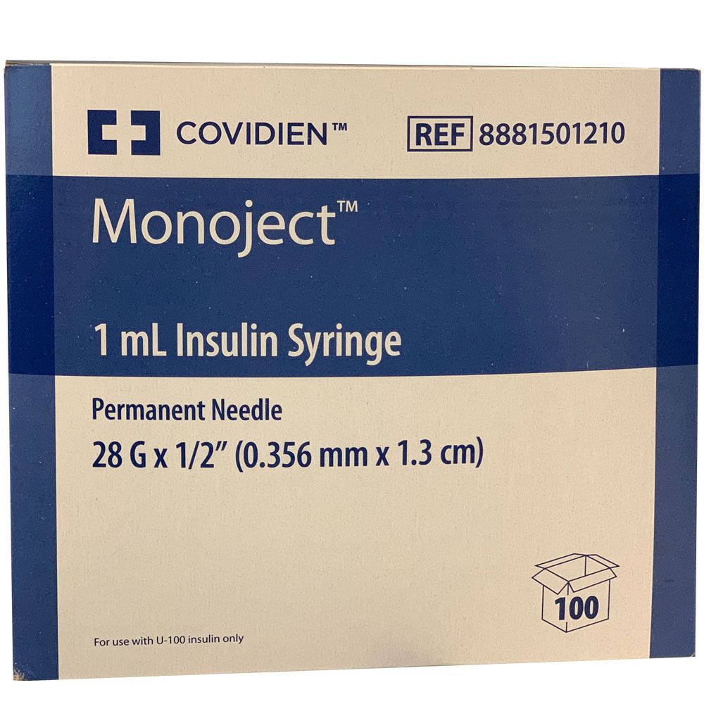 Kendall Monoject Insulin Syringes 1cc [U-100] 28g x 0.5" (100 count ...