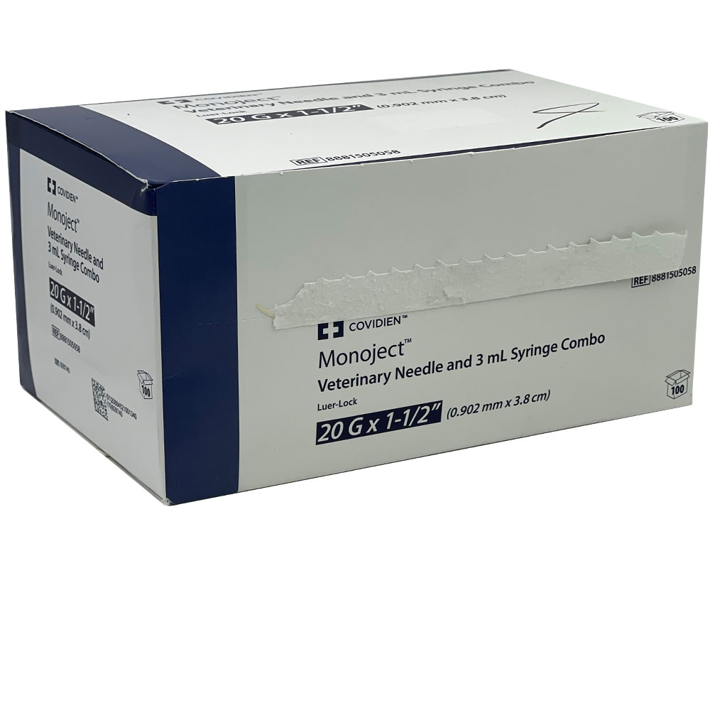 Monoject Veterinary Needle for Pets - 3 mL Syringe 20 G x 1 1/2" (100 ...