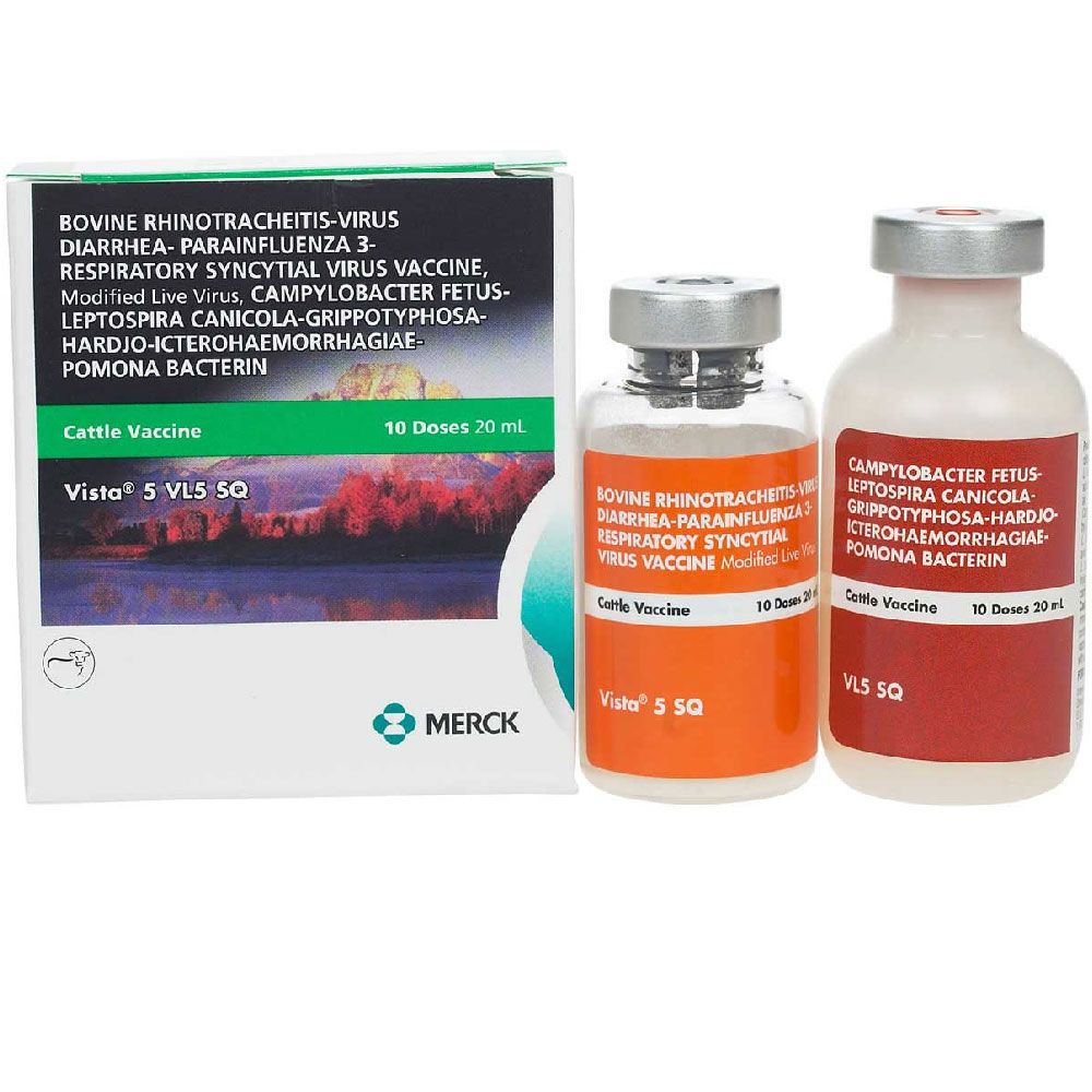 Merck Vista 5 VL5 SQ Cattle Vaccine, Modified Live Virus, 20mL | On ...