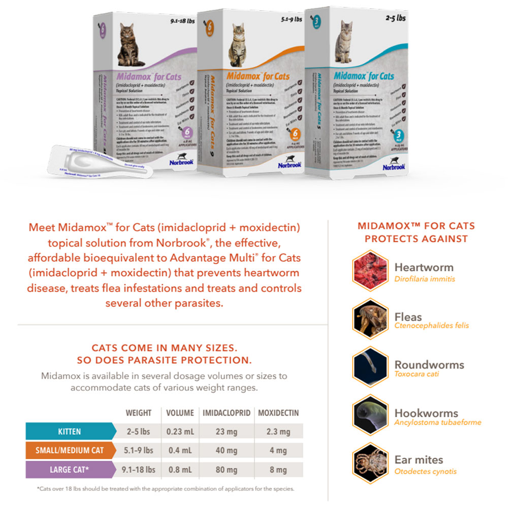 Midamox for Cats 5.1 to 9 Pounds, Orange Label (6 Dose) | On Sale ...