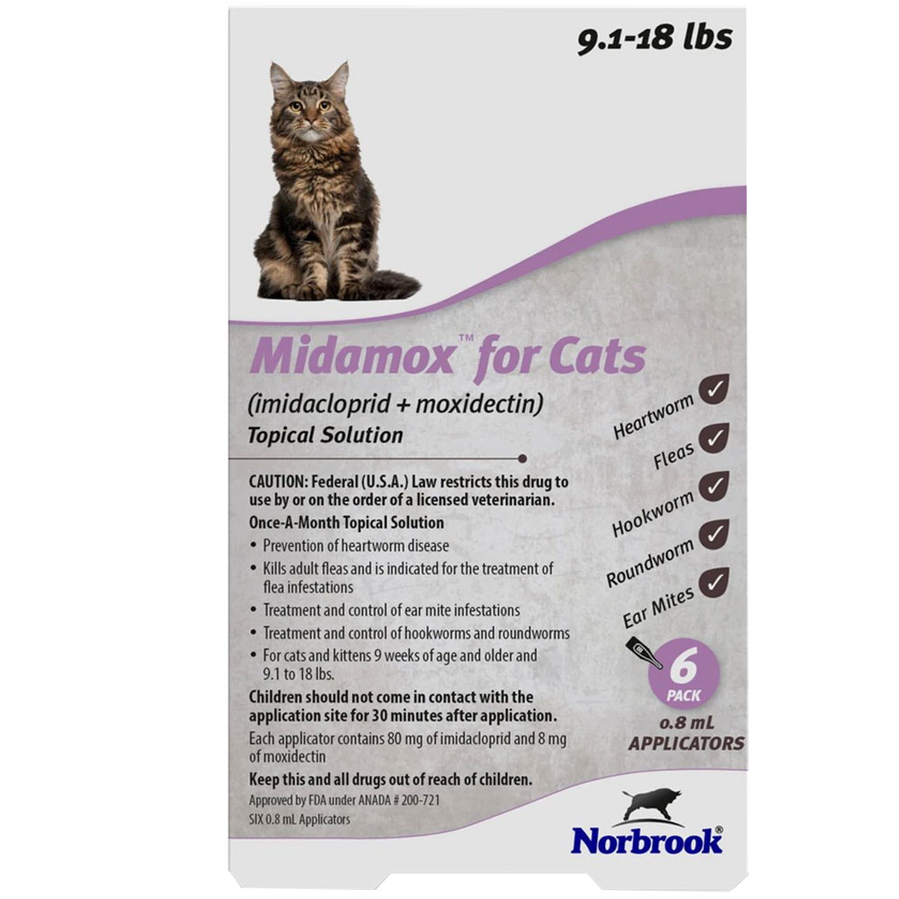 Midamox for Cats 9.1 to 18 lbs, Purple (6 Dose) - [Flea & Parasite ...