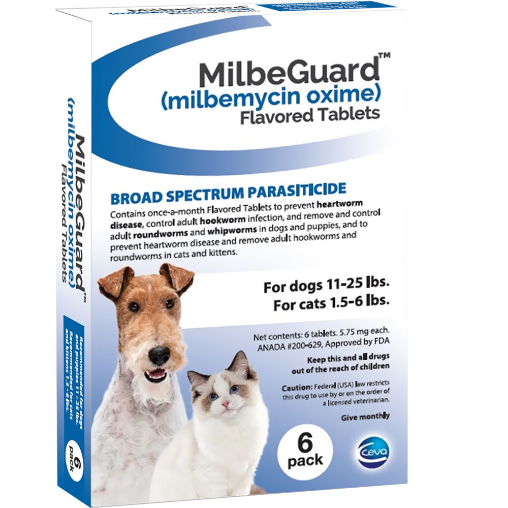 MilbeGuard Flavored Tablets for Dogs 11-25 lbs & Cats 1.5-6 lbs - Blue ...