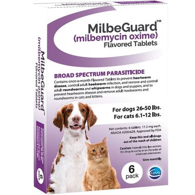 MilbeGuard Flavored Tablets for Dogs 26-50 lbs & Cats 6.1-12 lbs ...