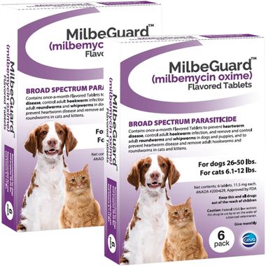 MilbeGuard Flavored Tablets for Dogs 26-50 lbs & Cats 6.1-12 lbs - Purple (12-Pack) | On Sale ...