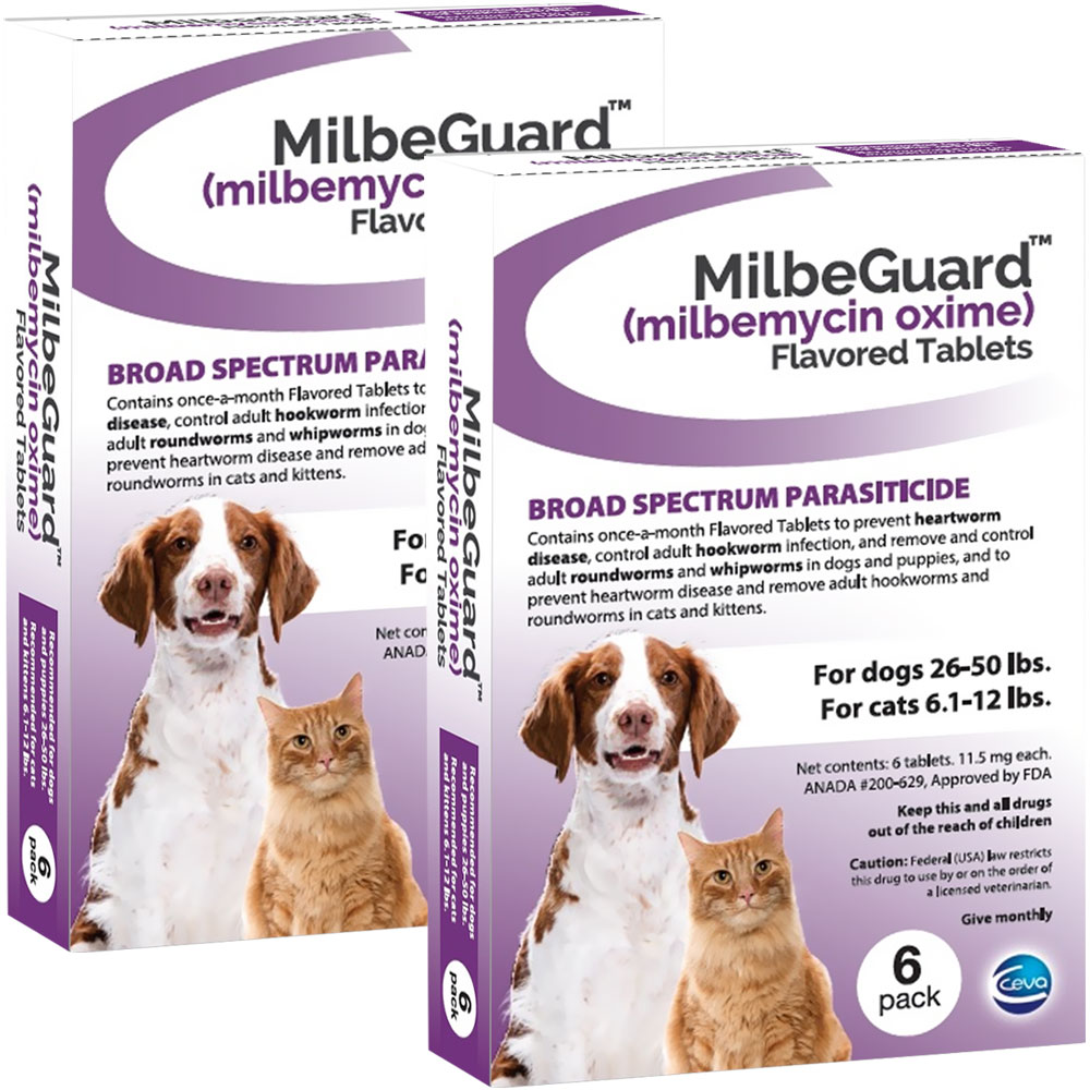 MilbeGuard Flavored Tablets for Dogs 26-50 lbs & Cats 6.1-12 lbs ...
