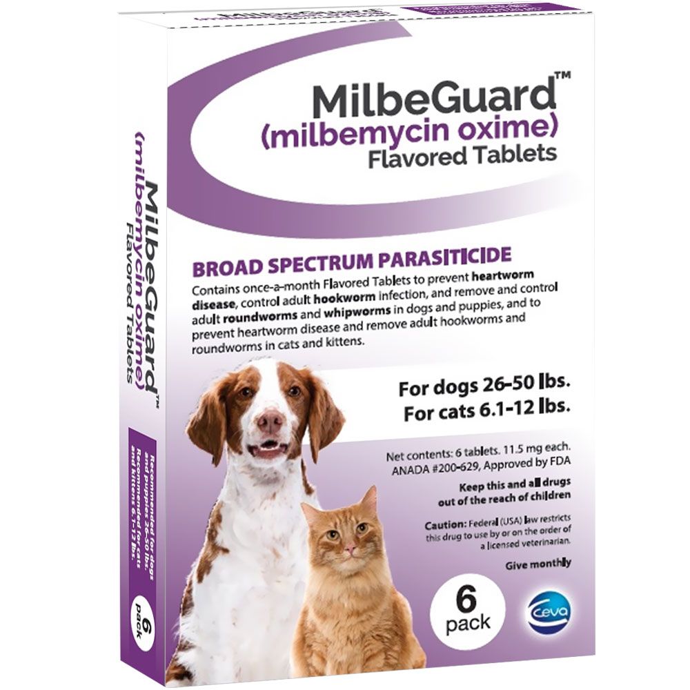 MilbeGuard Flavored Tablets for Dogs 26-50 lbs & Cats 6.1-12 lbs - Purple (6-Pack) | On Sale ...