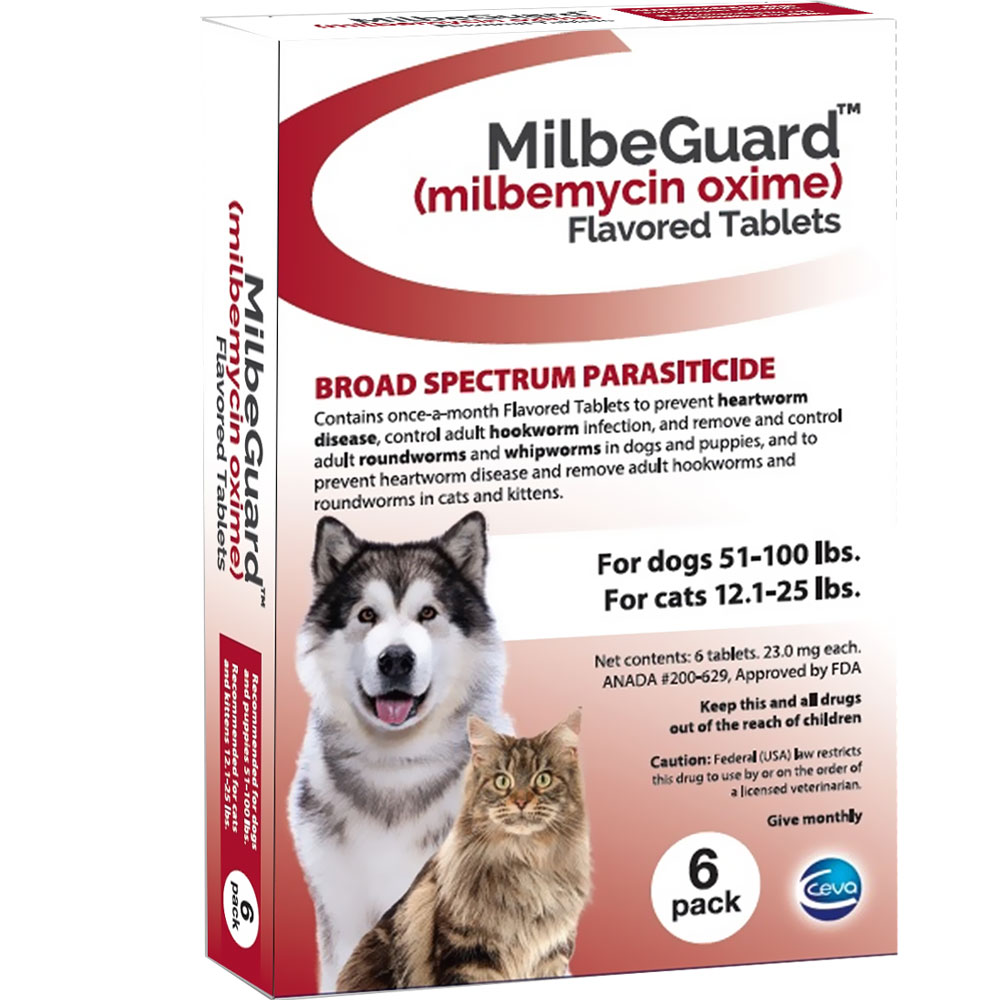MilbeGuard Flavored Tablets for Dogs 51-100 lbs & Cats 12.1-25 lbs ...