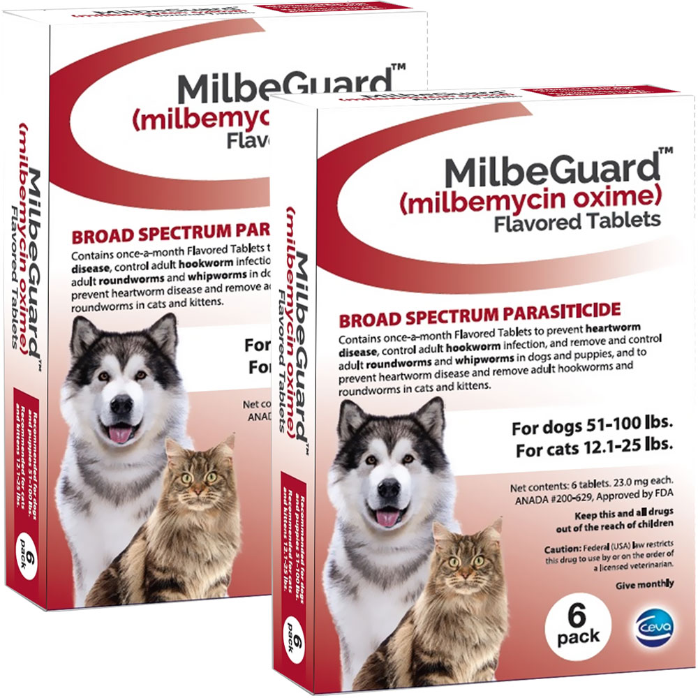 MilbeGuard Flavored Tablets for Dogs 50.1-100 lbs & Cats 12.1-25 lbs ...