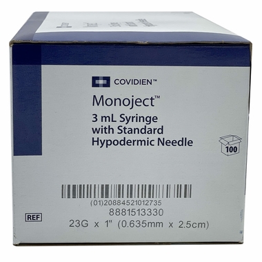 Monoject 3 mL Syringe 23G x 1" with Standard Hypodermic Needle (100 ...