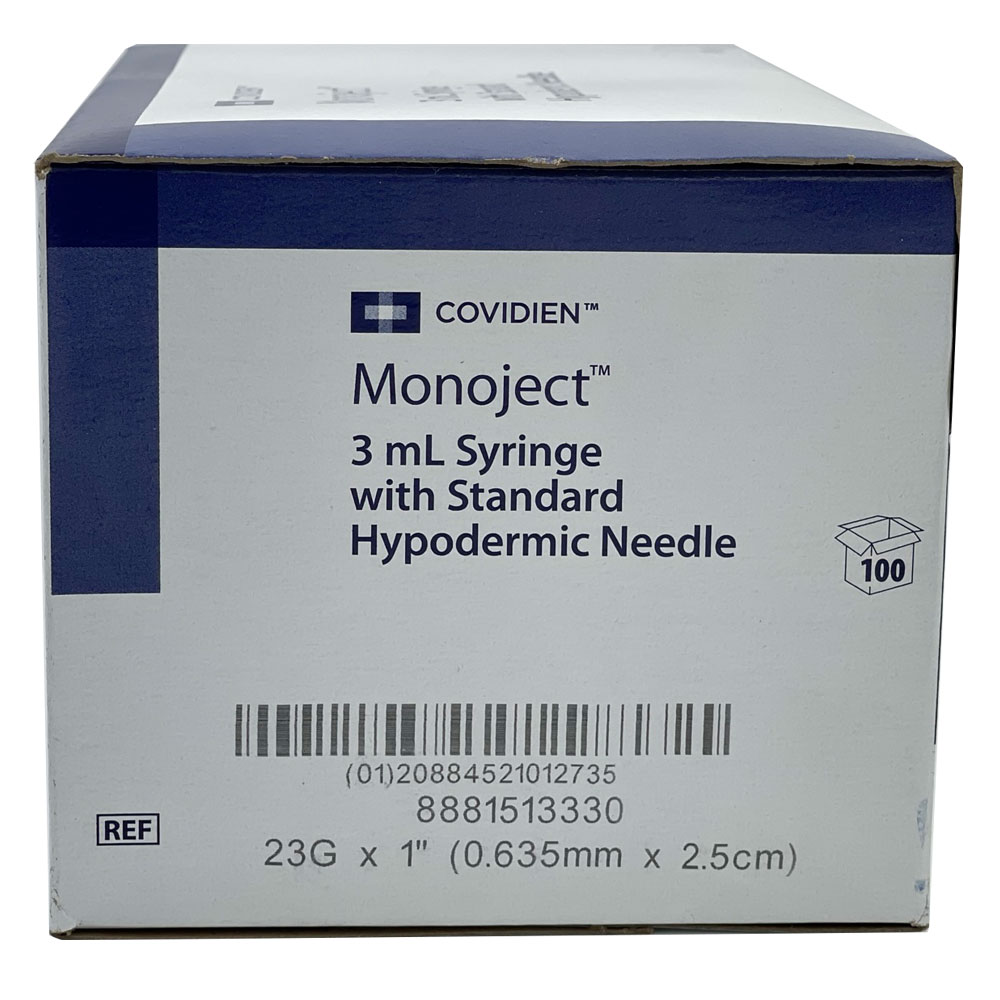 Monoject 3 mL Syringe 23G x 1" with Standard Hypodermic Needle (100 ...