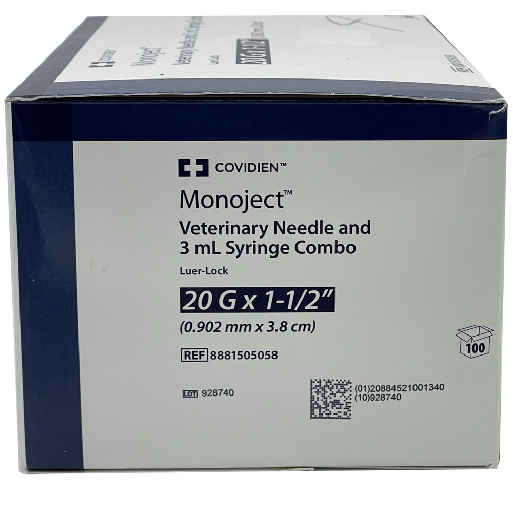 Monoject Veterinary Needle and 3 mL Syringe 20 G x 1 1/2" (each) | On ...