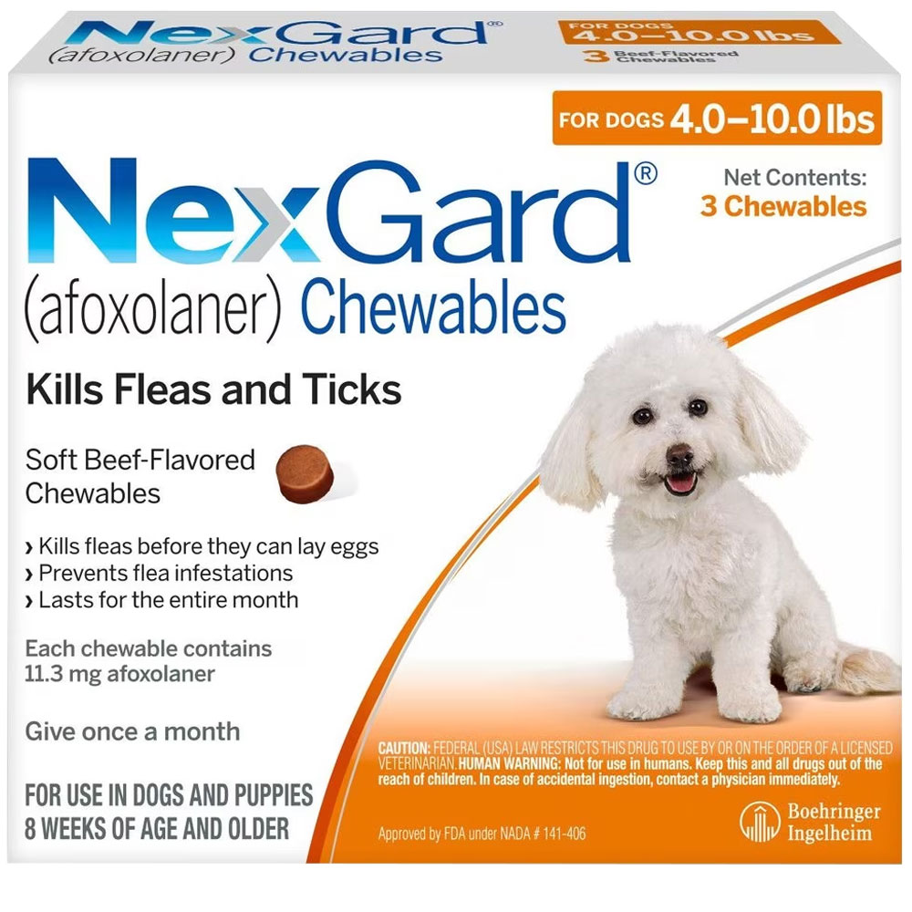 NexGard Chewables for Dogs 4-10 lbs (3 Chews) | Free Shipping | EP Rx