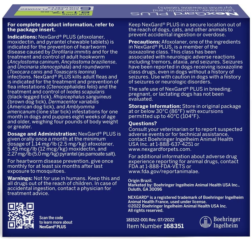 Nexgard Plus Chewable Tablets for Dogs, 8.1-17 lbs Green, 3 Months | On ...