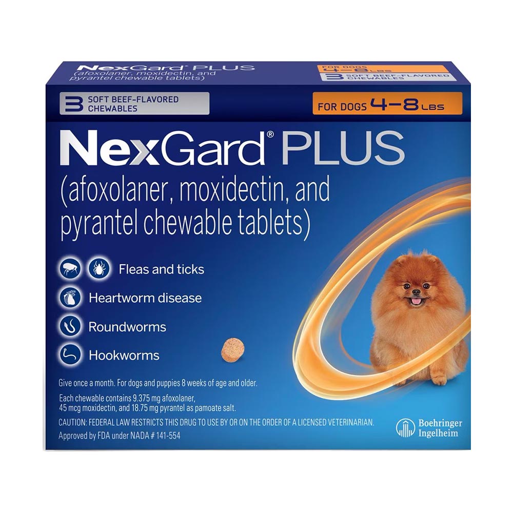 NexGard Plus for Dogs Chewable - 4-8 lbs. Orange, 3 Months - [Flea ...
