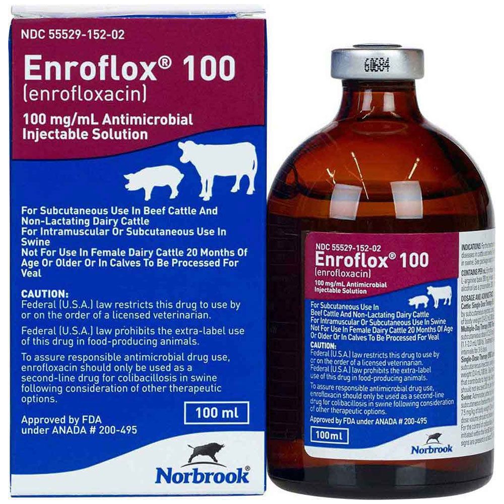 Norbrook Enroflox 100 (Enrofloxacin), Antimicrobial Injectable Solution ...