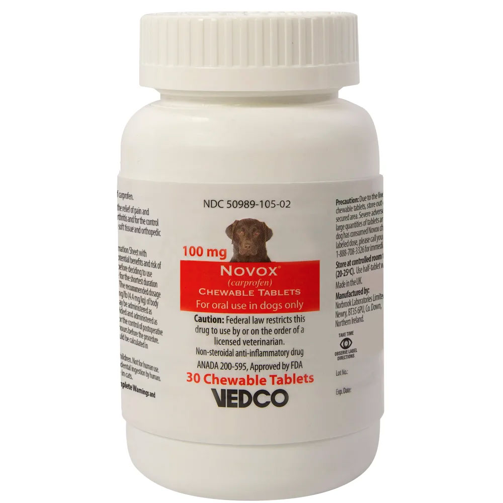 Novox for Dogs - 100 mg, 30 Chewable Tablets - [Joint Pain ...