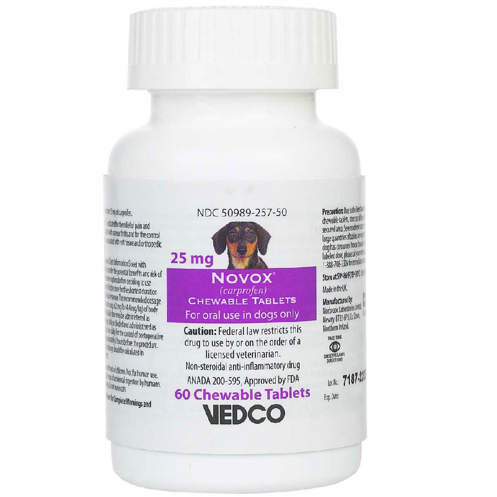 Novox for Dogs - 25 mg, 60 Chewable Tablets - [Joint Pain ...