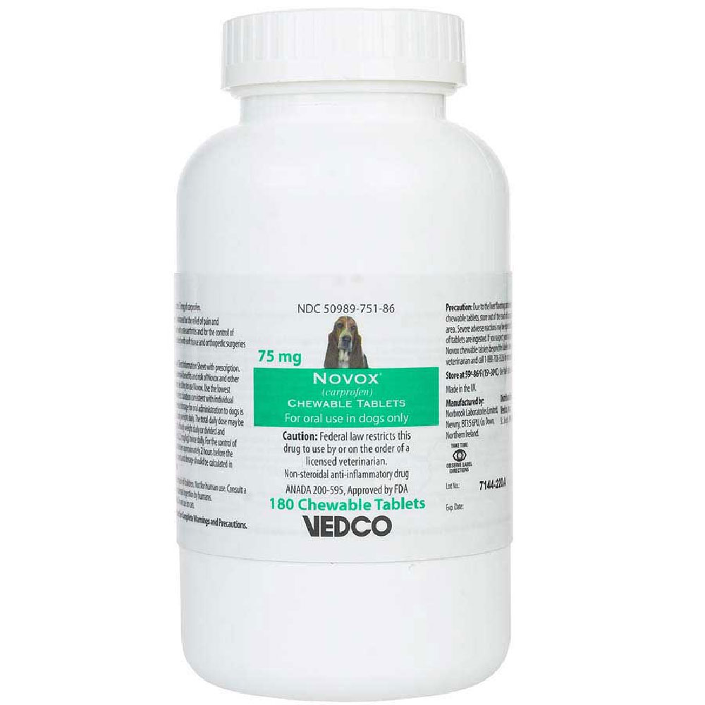 Novox for Dogs - 75 mg, 180 Chewable Tablets - [Joint Pain ...