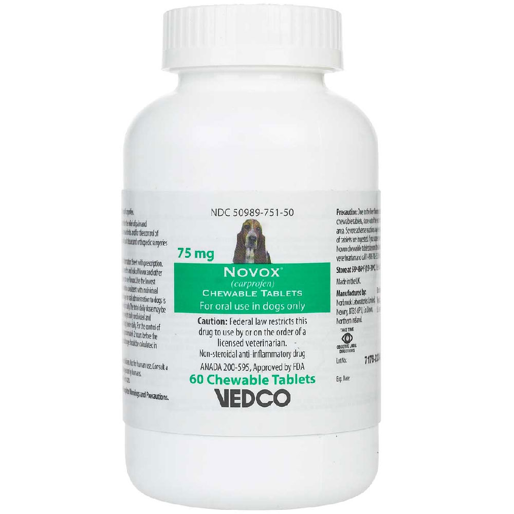 Novox for Dogs - 75 mg, 60 Chewable Tablets - [Joint Pain ...