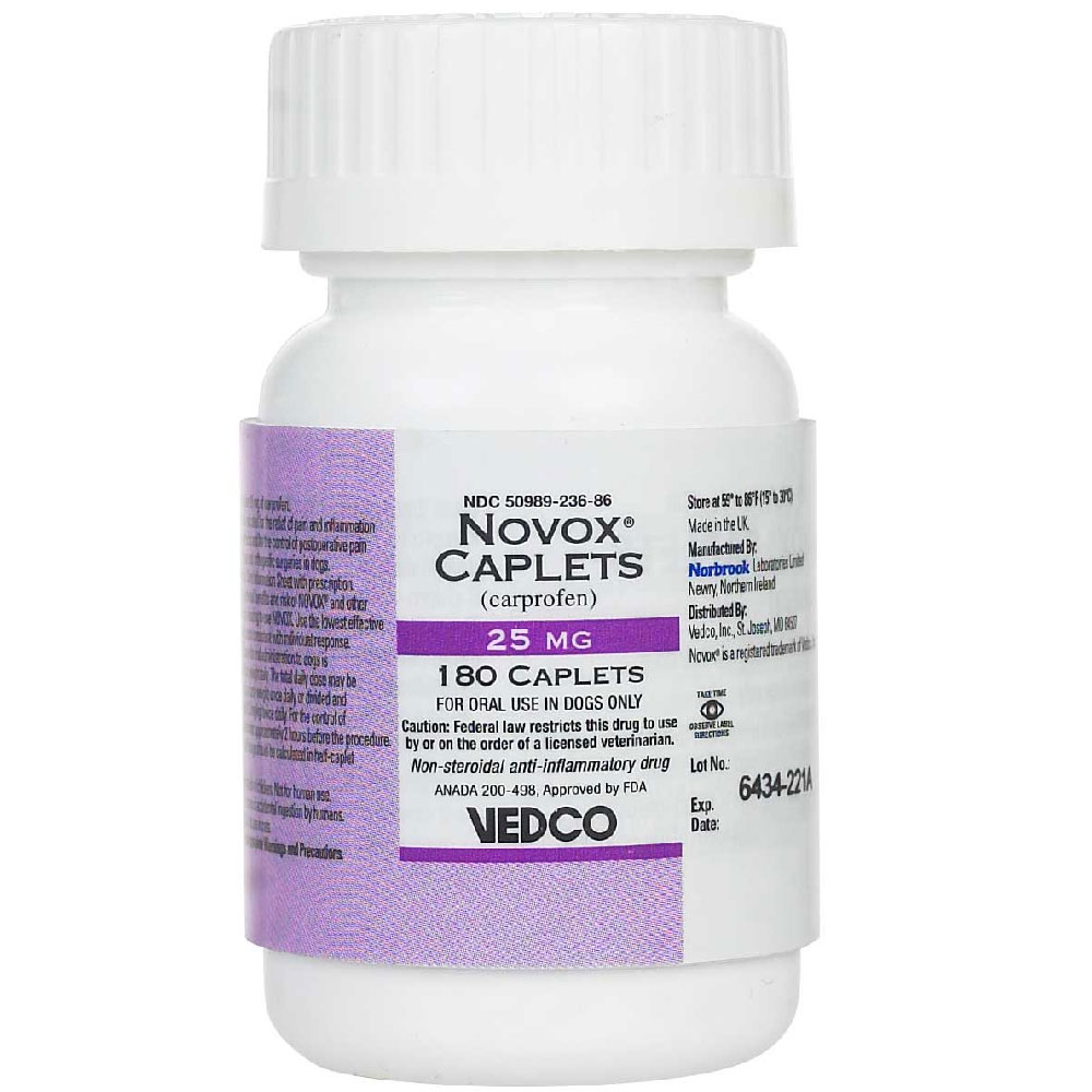 Novox for Dogs - 25 mg, 180 Caplets - [Joint Pain & Inflammation Relief ...