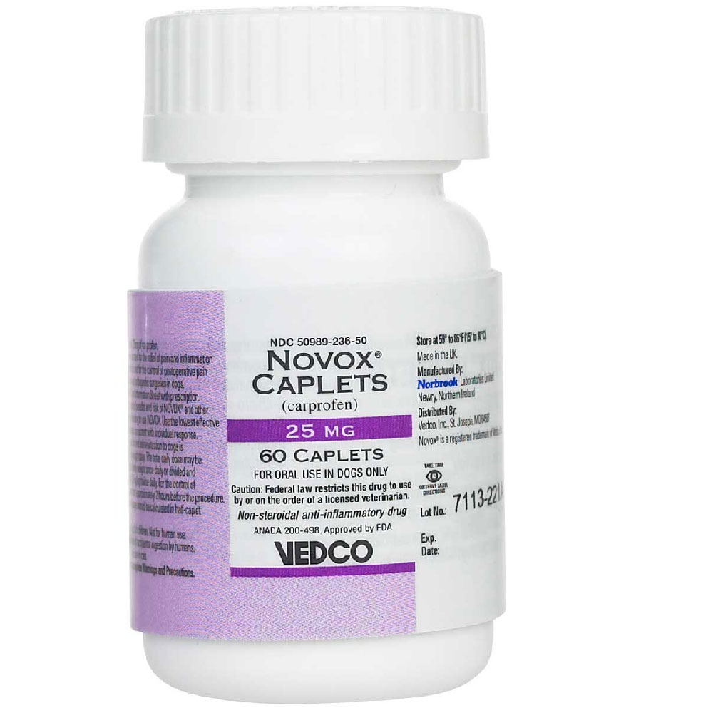 Novox for Dogs - 25 mg, 60 Caplets - [Joint Pain & Inflammation Relief ...