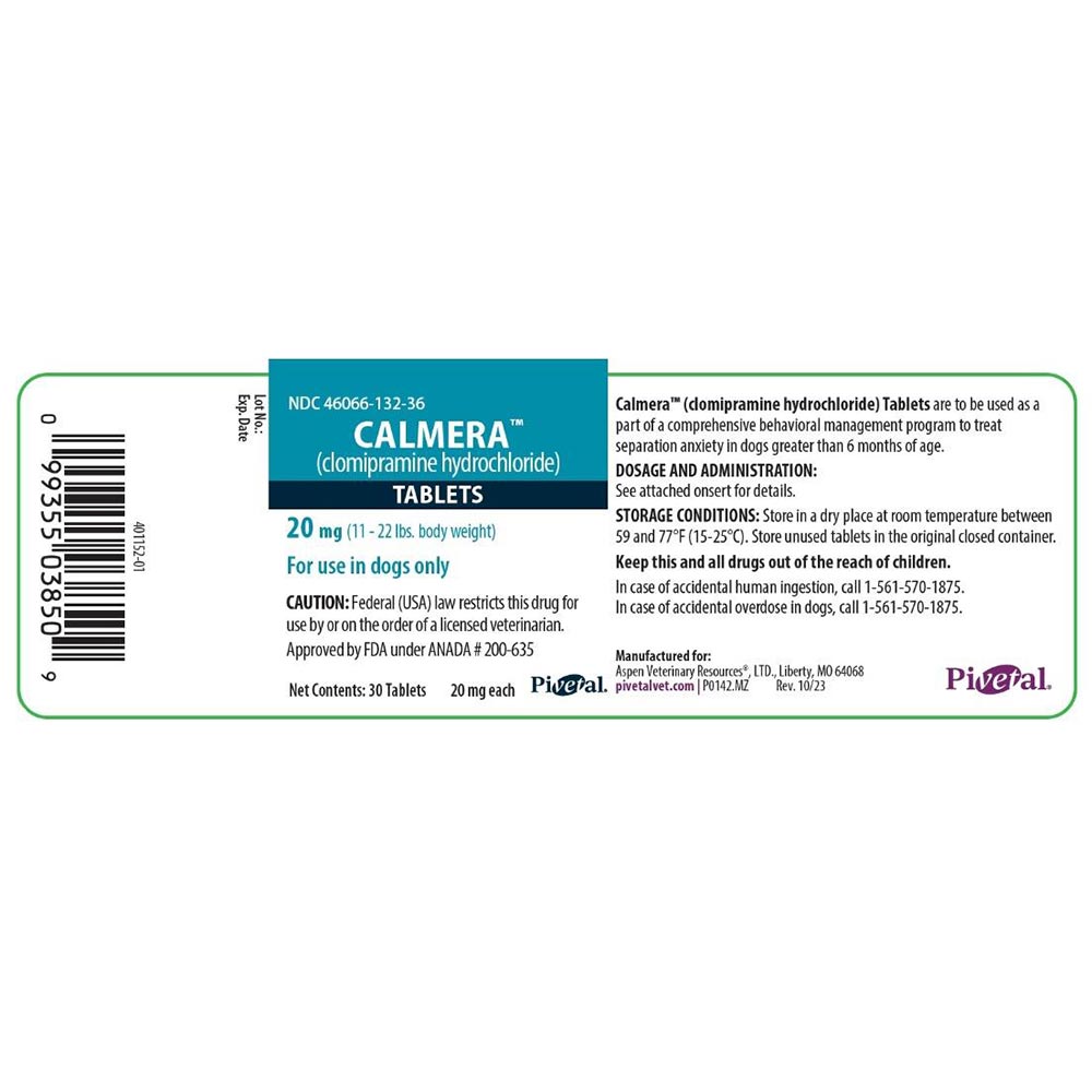 Pivetal Calmera (clomipramine hydrochloride) Tablets for Dogs - 20 mg ...