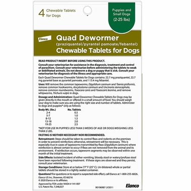 Quad Dewormer for Puppies & Small Dogs (2-25 lbs) - 4 Chewable Tablets ...