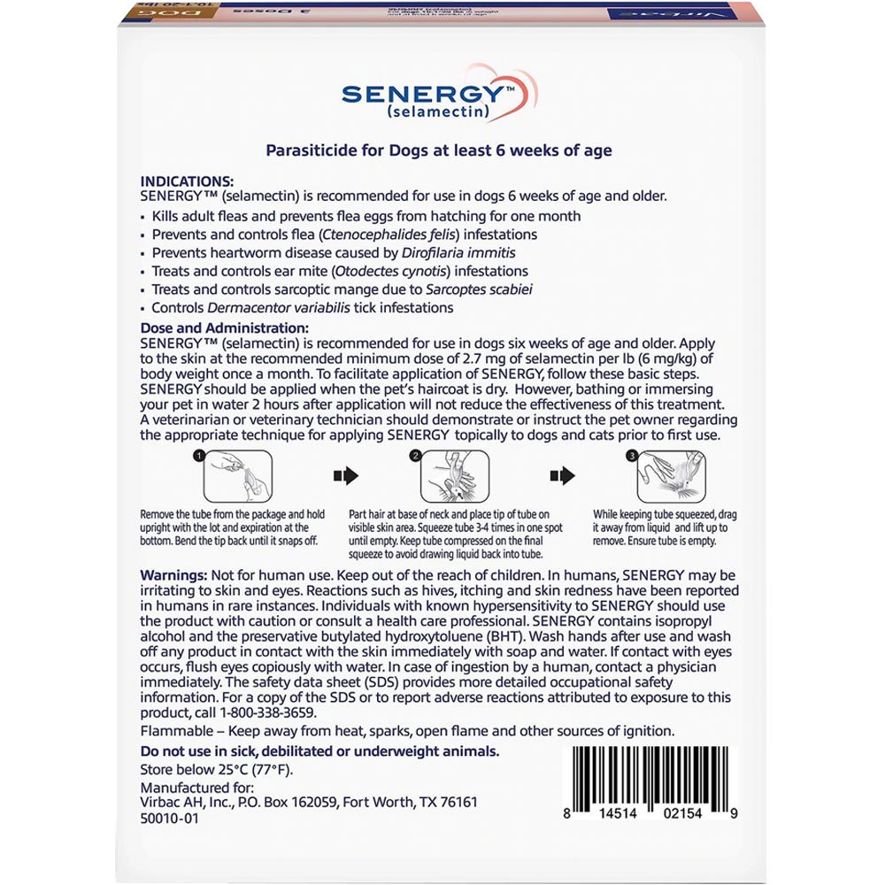 Senergy (selamectin) Topical Parasiticide for Dogs 10.1 to 20 lbs Small ...