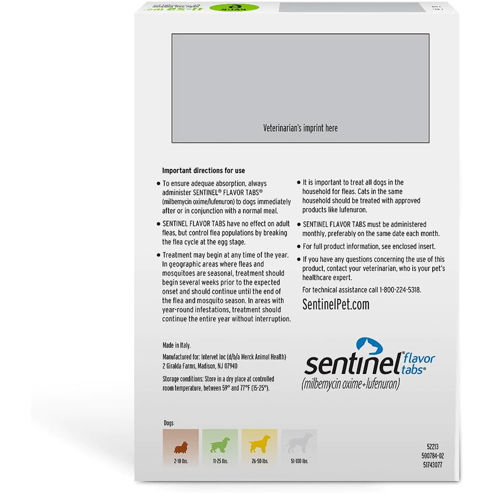 Sentinel Flavor Tabs for Dogs 11-25 lbs Green (6 Tabs) | On Sale | EP Rx