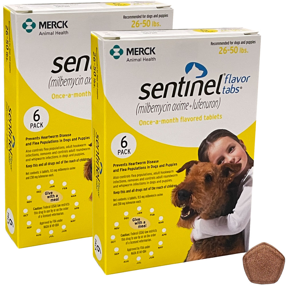 Sentinel Flavor Tabs for Dogs 26-50 lbs Yellow (12 Tabs) | Free ...