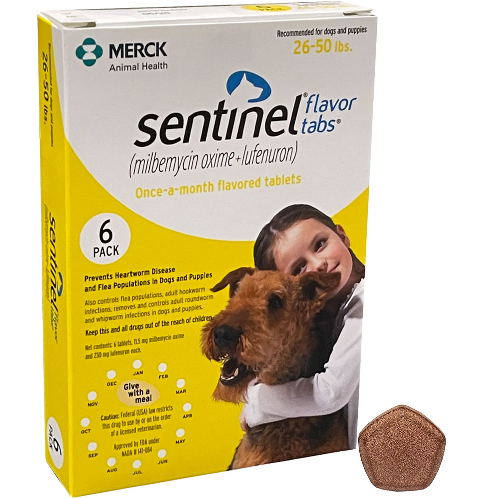 Sentinel Flavor Tabs for Dogs 26-50 lbs, 6 Ct - EntirelyPets Rx