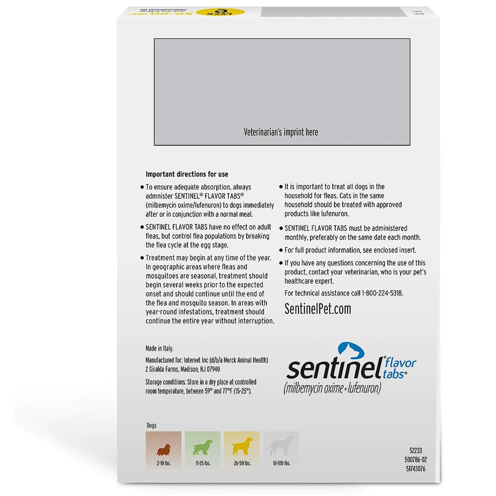 Sentinel Flavor Tabs for Dogs 26-50 lbs, 6 Ct - EntirelyPets Rx