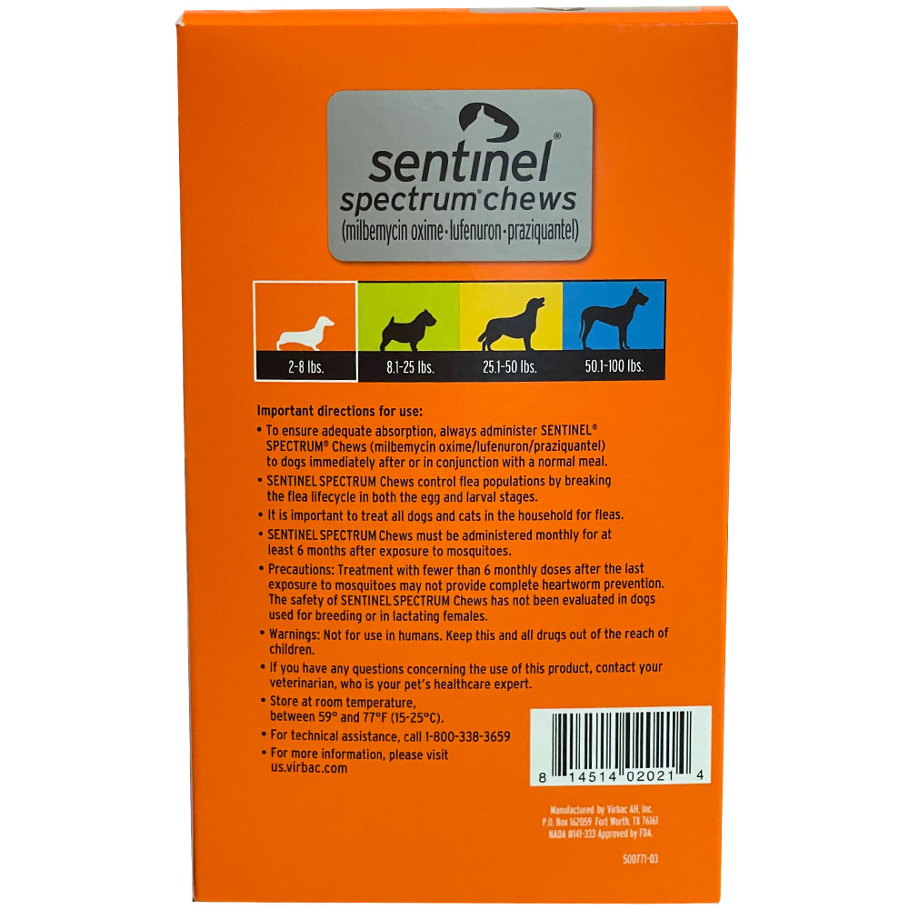 Sentinel Spectrum for Dogs 2-8 lbs (6 Chews) | On Sale | EntirelyPets Rx