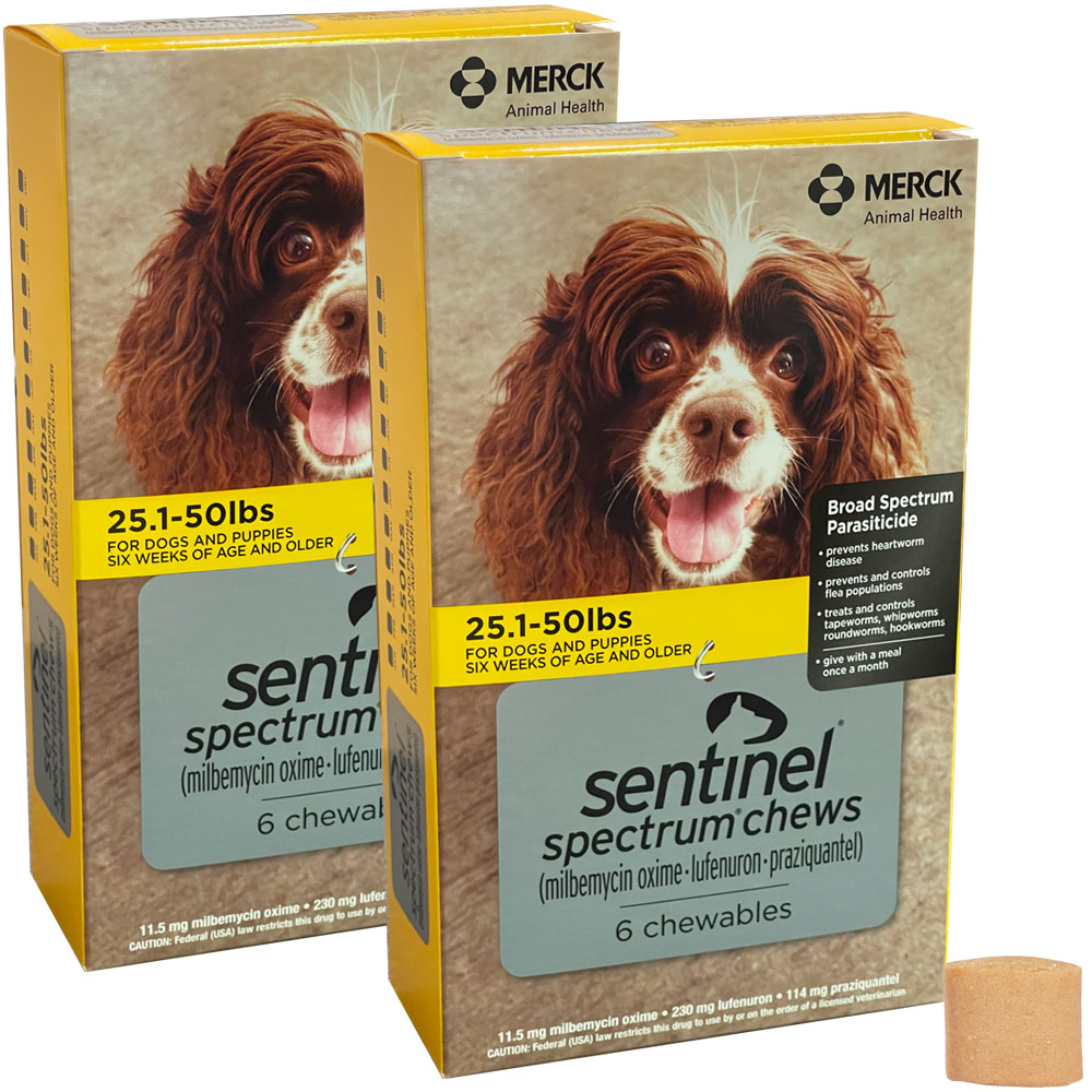 Sentinel Spectrum for Dogs 25.1-50 lbs (12 Chews) | On Sale ...