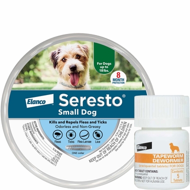 Seresto Flea & Tick Collar for Small Dogs + Tapeworm Dewormer for Dogs ...