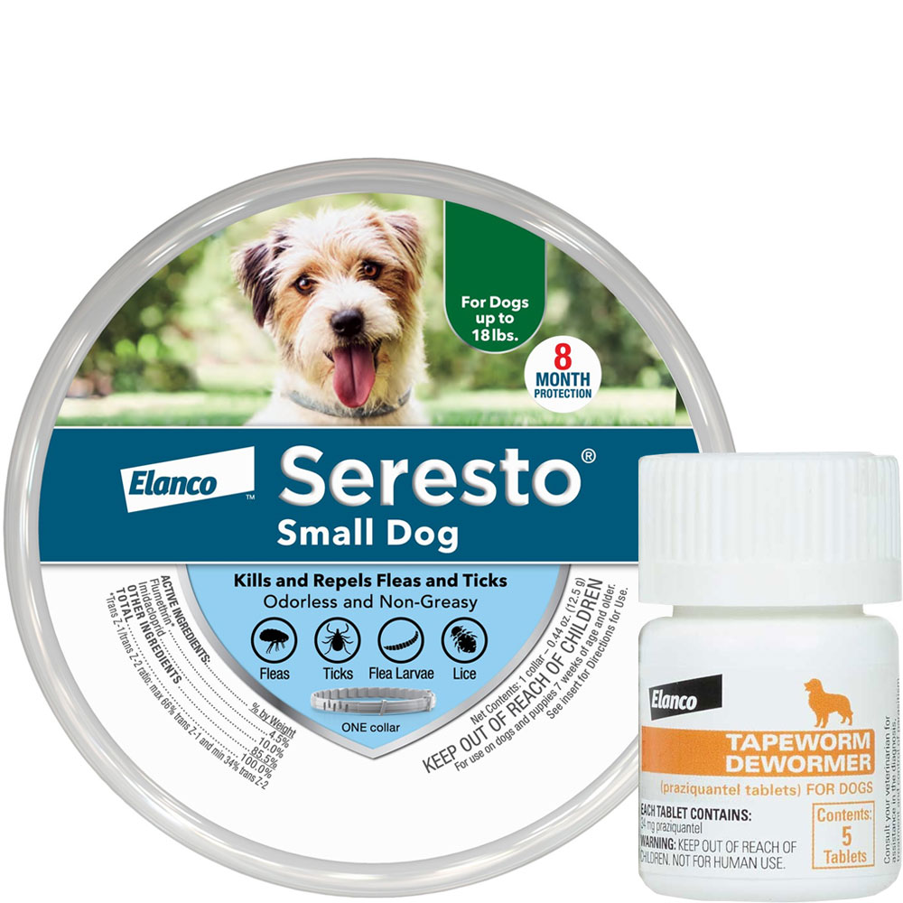 Seresto Flea & Tick Collar for Small Dogs + Tapeworm Dewormer for Dogs ...