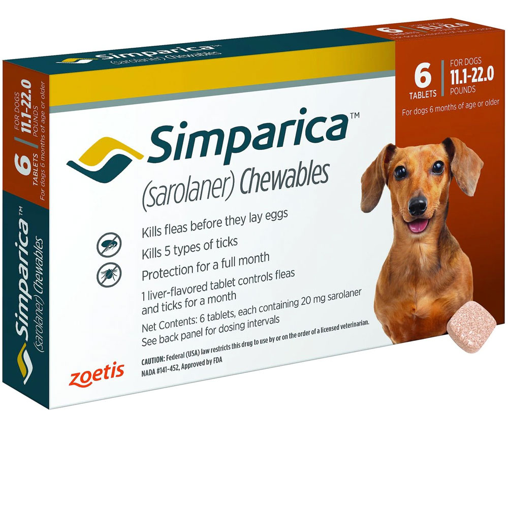Simparica for Dogs - 11.1-22 lbs (6 Chew Tabs) - [Flea & Tick] | On ...