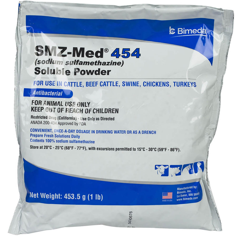 SMZ-Med for Cattle, Swine, Chickens & Turkeys - 454 Soluble Powder ...