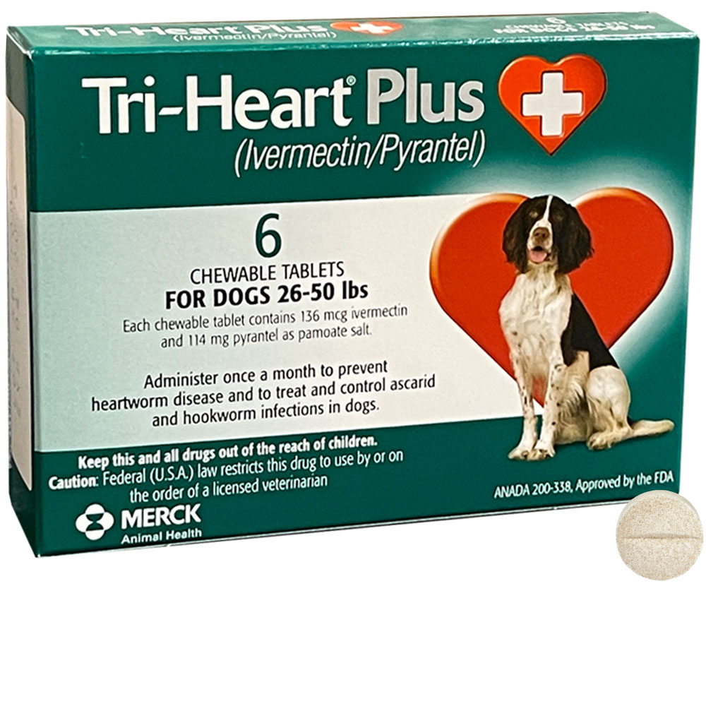 Tri-Heart Plus for Dogs - ivermectin|pyrantel - 26-50 lbs (1 Chewable ...